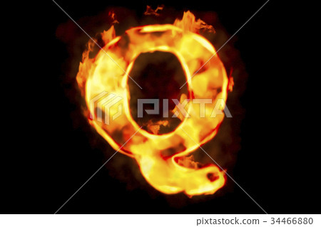 Fire letter Q of burning flame light, 3D rendering-插圖素材 [34466880 ...