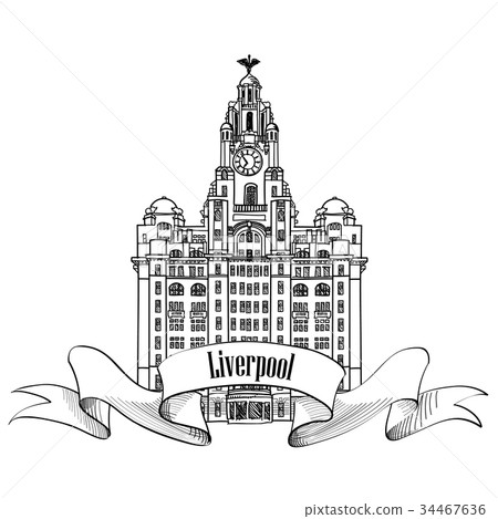 Travel sign. Liverpool city, UK, Great Britain - Stock Illustration ...