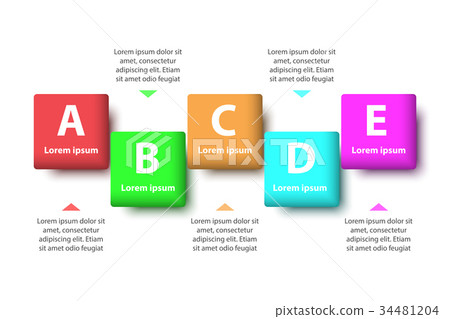 Five topics Colorful 3D paper square on sequence - Stock Illustration ...