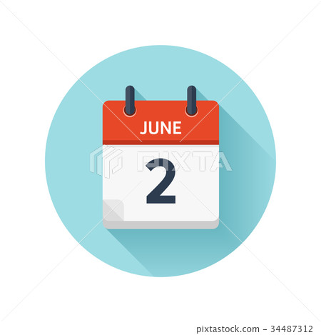 June 2. Vector flat daily calendar icon. Date and - Stock Illustration ...