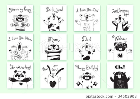 Cards with funny animals and exclamations. Tiger - Stock Illustration ...