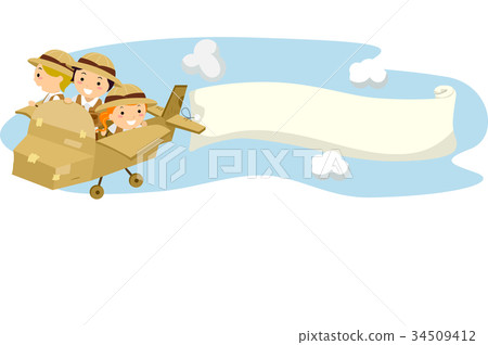 Stickman Kids Explorer Plane Ride Banner - Stock Illustration [34509412 ...