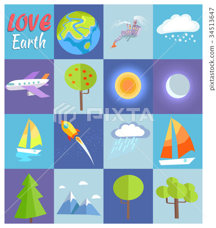 Love Earth Poster with Illustrations in Cells - Stock Illustration ...