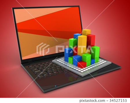 3d illustration of laptop computer with diagram - Stock Illustration ...
