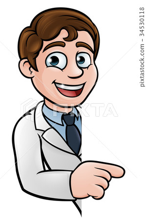 Scientist Cartoon Character Pointing at Sign - Stock Illustration ...
