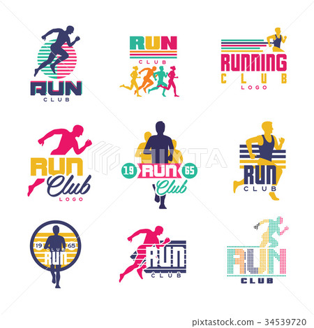 Running club logo templates set, emblems for sport - Stock Illustration ...