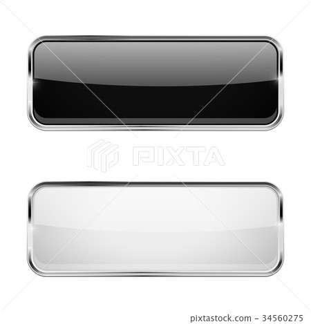 Black and white rectangle buttons. Glass web icons - Stock Illustration ...