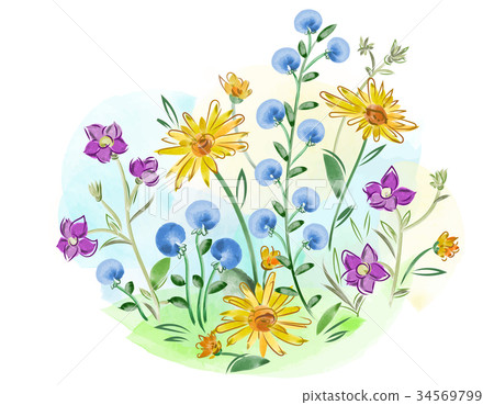 Watercolor flowers violets and pansy and leaves on - Stock Illustration ...