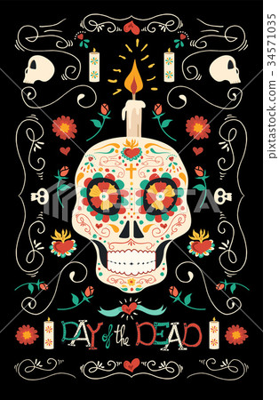 Day of the dead hand drawn mexican sugar skull art - Stock Illustration ...