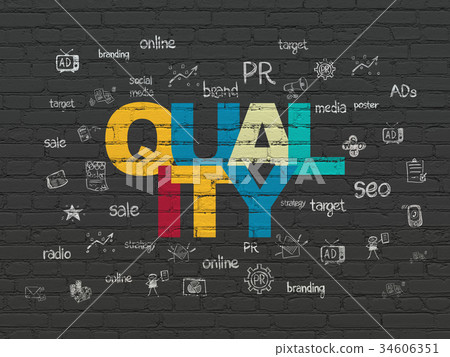 Advertising concept: Quality on wall background - Stock Illustration ...