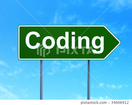 Programming concept: Coding on road sign - Stock Illustration [34606912 ...