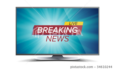 Breaking News Vector. Blue TV Screen. World Global - Stock Illustration ...