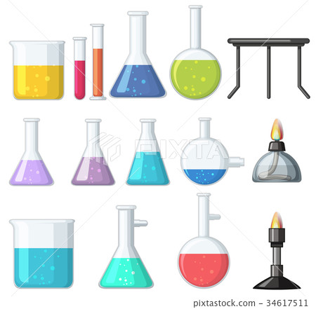 Different types of beakers and burners - Stock Illustration [34617511 ...