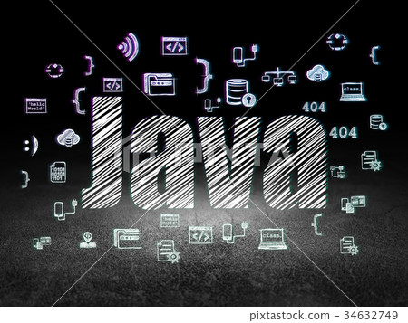 Programming concept: Java in grunge dark room - Stock Illustration ...