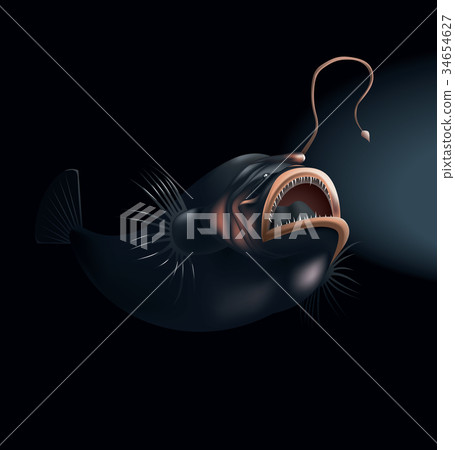 Deep water angler, sea devil, vector - Stock Illustration [34654627 ...
