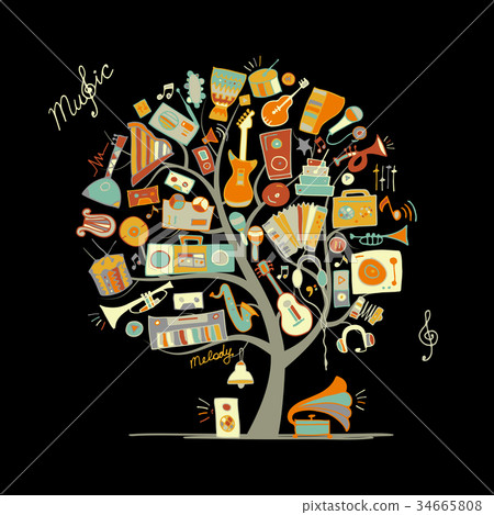 Music instruments tree, sketch for your design - Stock Illustration ...