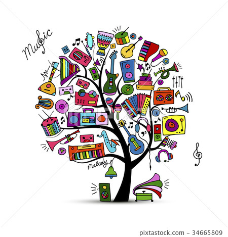 Music instruments tree, sketch for your design - Stock Illustration ...
