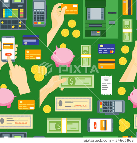 Cartoon Payment Pattern on a Green. Vector - Stock Illustration ...