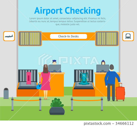 Cartoon Airport Check In Card Poster. Vector-插圖素材 [34666112] - PIXTA圖庫
