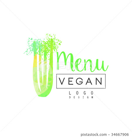 Vegan menu logo design, label for vegetarian - Stock Illustration ...
