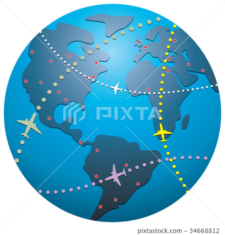 vector airplane flight paths over earth globe - Stock Illustration ...