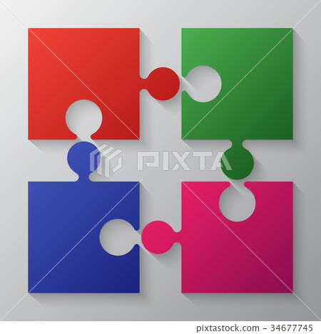 Four Color Piece Jigsaw Puzzle Four Section - Stock Illustration ...