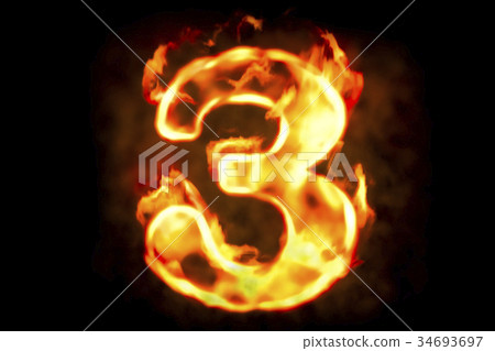 Fire number 3 of burning flame light, 3D rendering - Stock Illustration ...