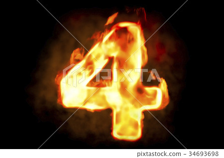 Fire number 4 of burning flame light, 3D rendering - Stock Illustration ...