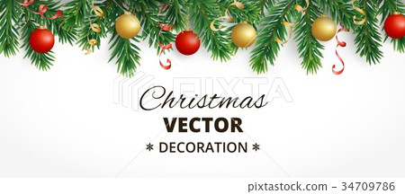 Horizontal christmas banner with fir tree garland - Stock Illustration ...