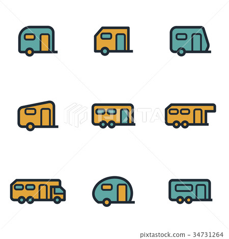 Vector flat trailer icons set - Stock Illustration [34731264] - PIXTA