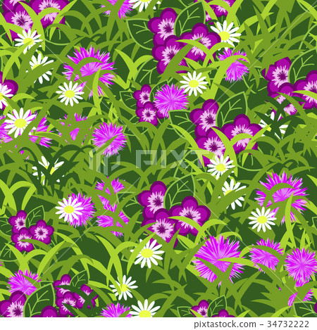 Grass texture with flowers. Seamless pattern - Stock Illustration ...