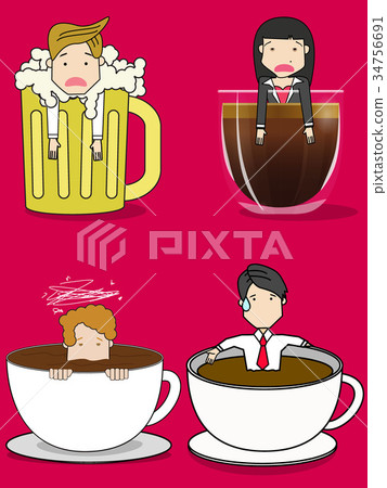 Man Soaked in a cup mug with a drowsy look - Stock Illustration ...