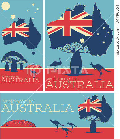 Welcome to Australia vintage poster set - Stock Illustration [34796054 ...