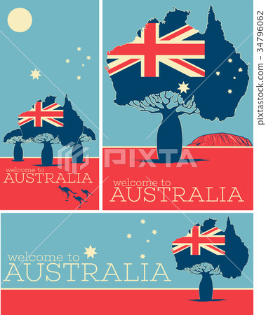Welcome to Australia vintage poster set - Stock Illustration [34796062 ...