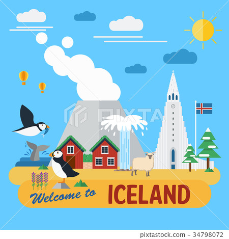 Flat design, Iceland landmarks and icons, Vector - Stock Illustration ...