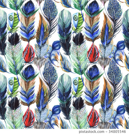 Watercolor bird feather pattern from wing. - Stock Illustration ...
