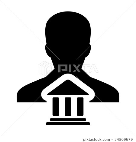 Bank Icon Vector With Person Profile Male Symbol - Stock Illustration ...