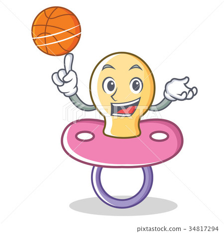 Playing basketball baby pacifier character cartoon - Stock Illustration ...