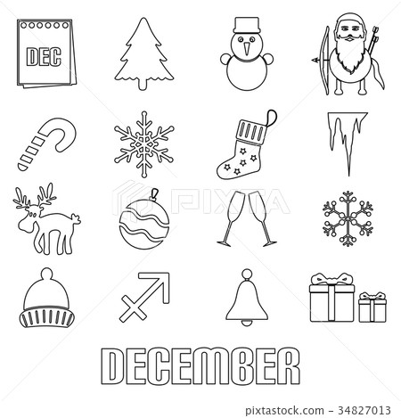 december month theme set of simple outline icons-插圖素材 [34827013] - PIXTA圖庫