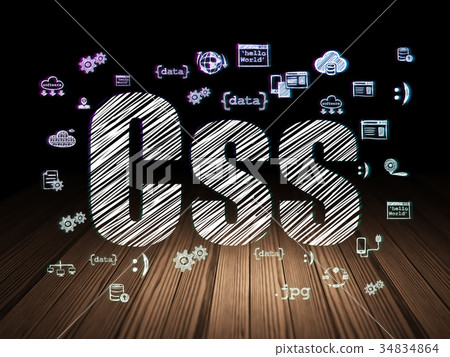 Programming concept: Css in grunge dark room - Stock Illustration ...