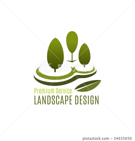Green tree landscape design gardening vector icon - Stock Illustration ...