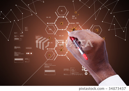 man drawing molecules-插圖素材 [34873437] - PIXTA圖庫