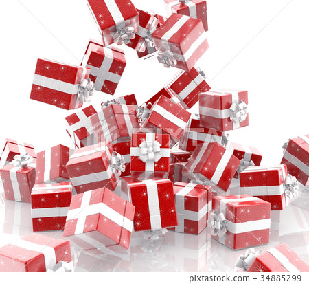 Falling Christmas gift boxes on white background - Stock Illustration ...