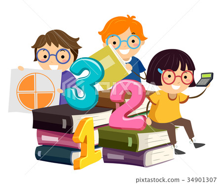 Stickman Kids Book Stack Math Illustration - Stock Illustration ...