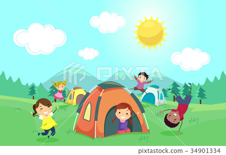 Stickman Kids Tent Camping Illustration - Stock Illustration [34901334 ...