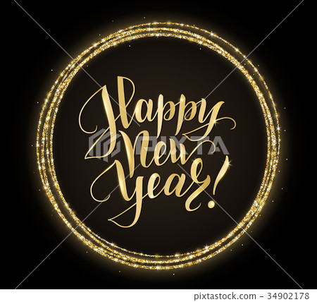 Gold and black card with Happy New Year text and - Stock Illustration ...