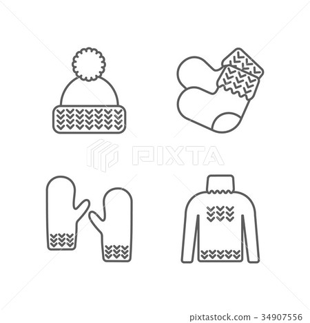 Knit icon set. Knitting clothes, knitted samples - Stock Illustration ...