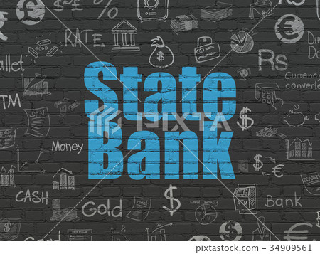 Money concept: State Bank on wall background - Stock Illustration ...