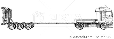 Low bed Truck Trailer. Abstract drawing. Tracing - Stock Illustration ...
