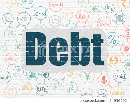 Currency concept: Debt on wall background - Stock Illustration ...
